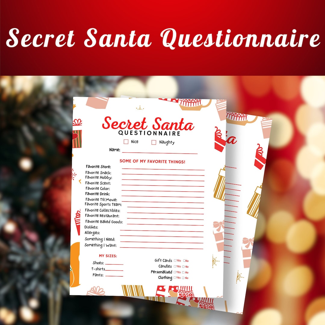 Secret Santa Questionnaire Secret Santa Sign up Sheet Christmas Wish ...