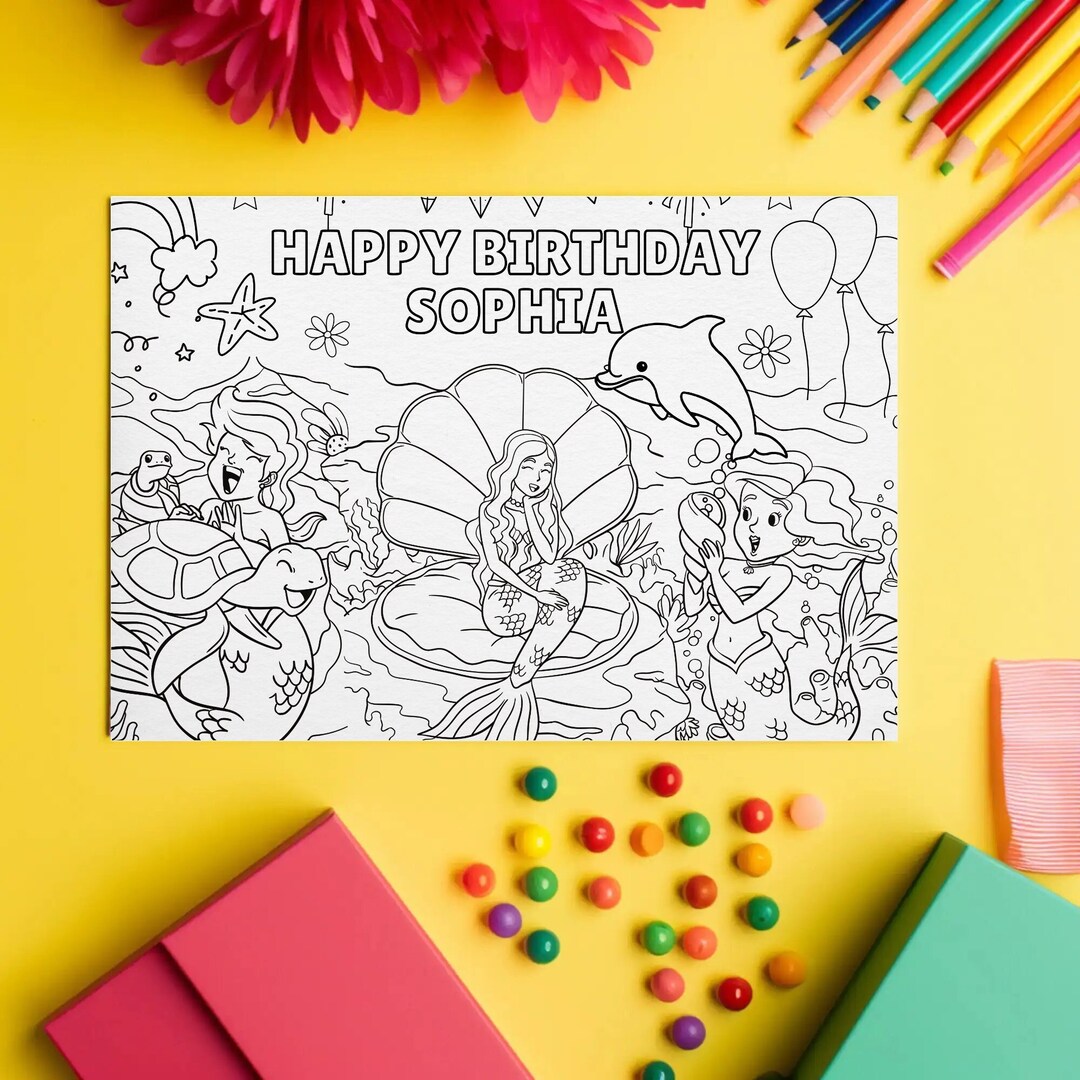 Editable Mermaid Birthday Coloring Mermaid Coloring Pages Mermaid ...