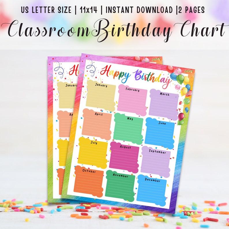 Birthday Bulletin Board Printable Rainbow Colors Class Birthday Display ...
