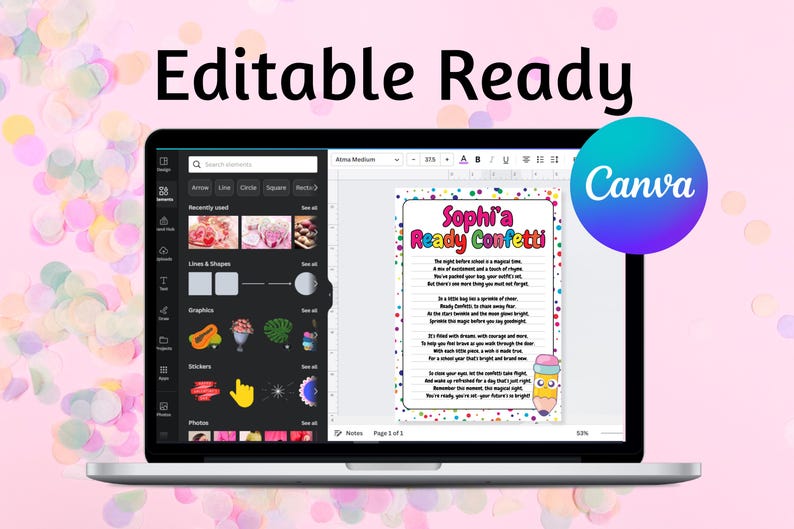 Editable Ready Confetti First Day of School Printable Poem Night Before ...