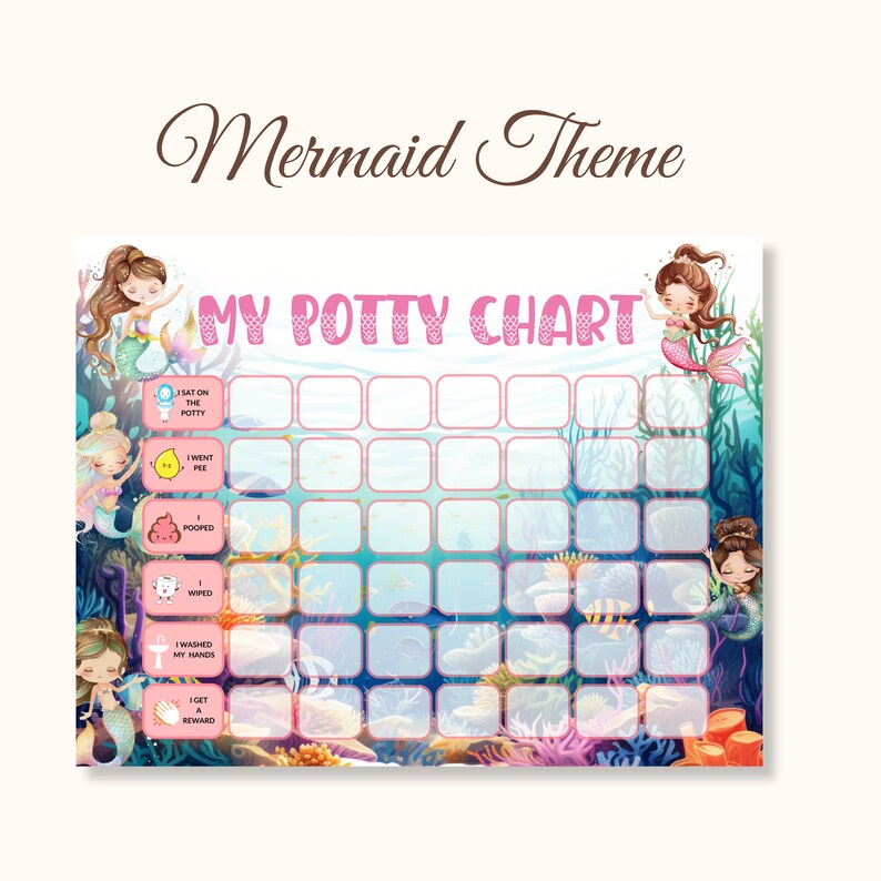 Mermaid Potty Chart for Girls Toilet Training Chart Kids Potty Chart ...