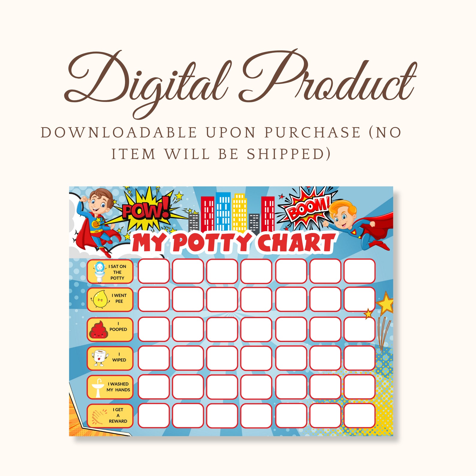 Superhero Potty Chart for Boys Toilet Training Chart Potty Chart ...