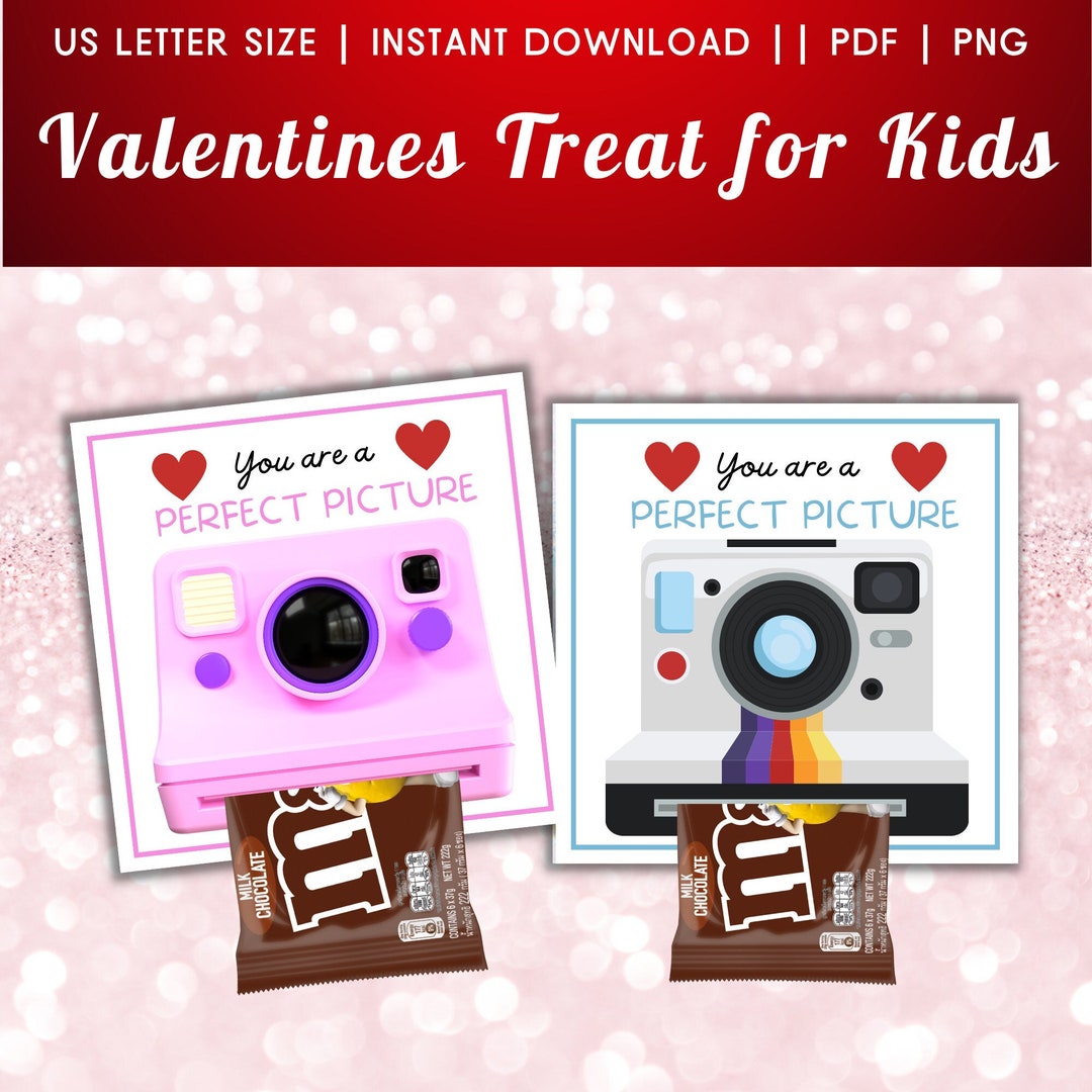 Candy Valentine Treats Card for School, Instant Camera Kids Valentines ...