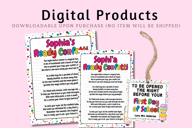 Editable Ready Confetti First Day of School Printable Poem Night Before ...