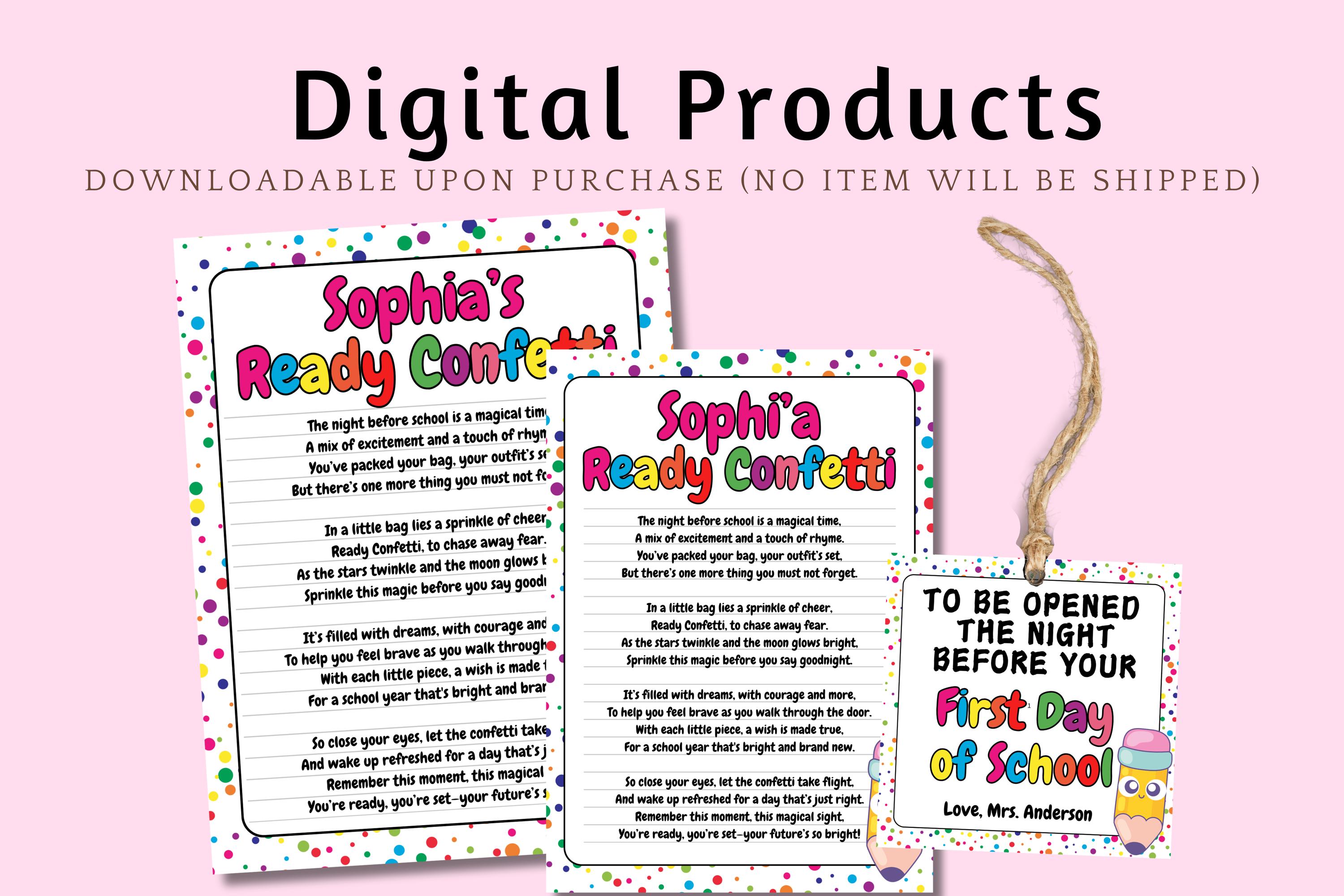 Editable Ready Confetti First Day of School Printable Poem Night Before ...