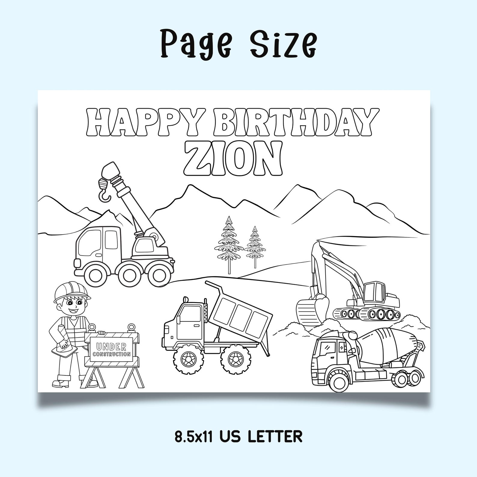 Custom Dump Truck Coloring Page for Birthday Activity Construction ...