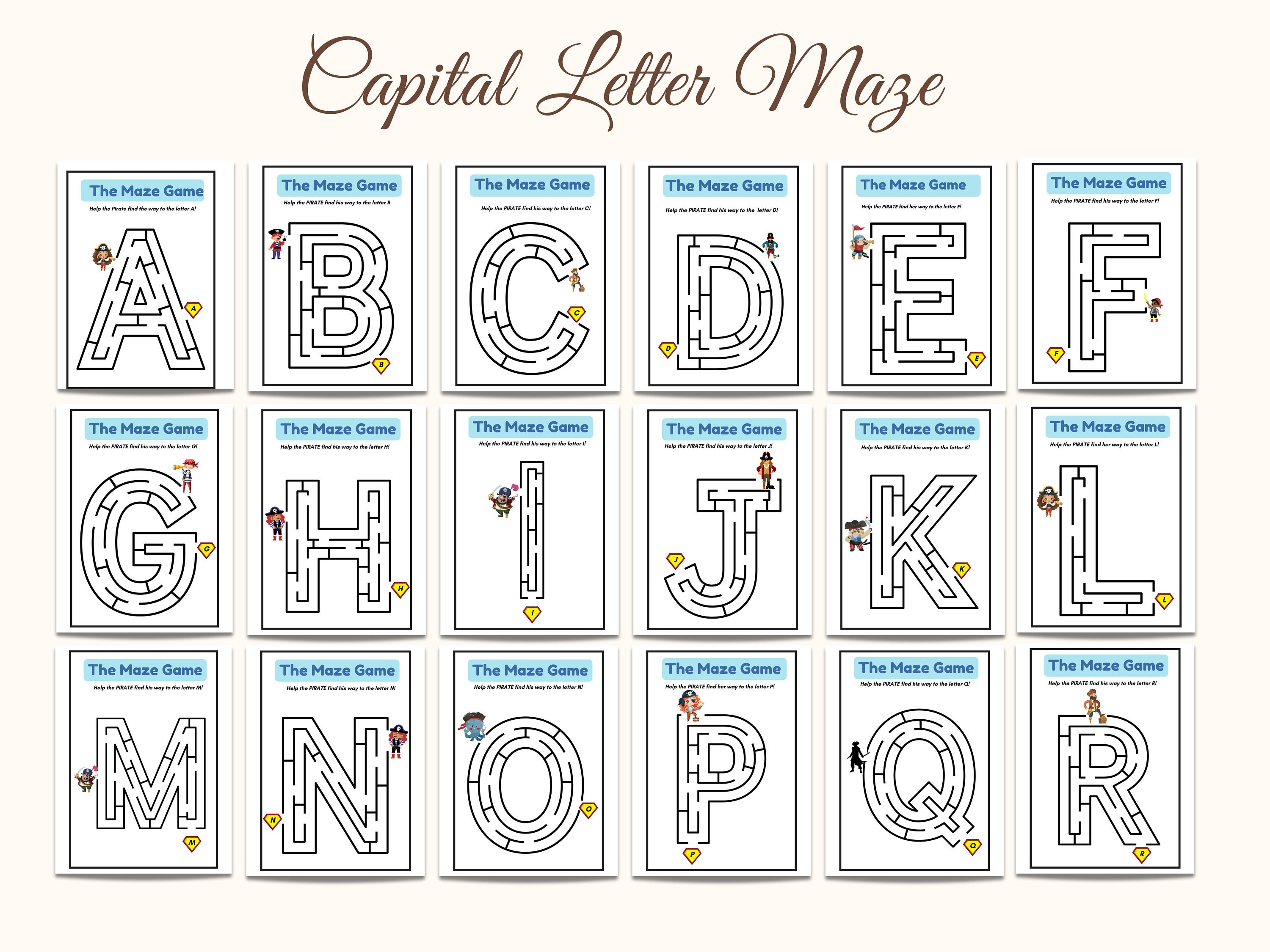 ABC Letter Learning Pirate Maze Game Preschool, Kindergartener ...