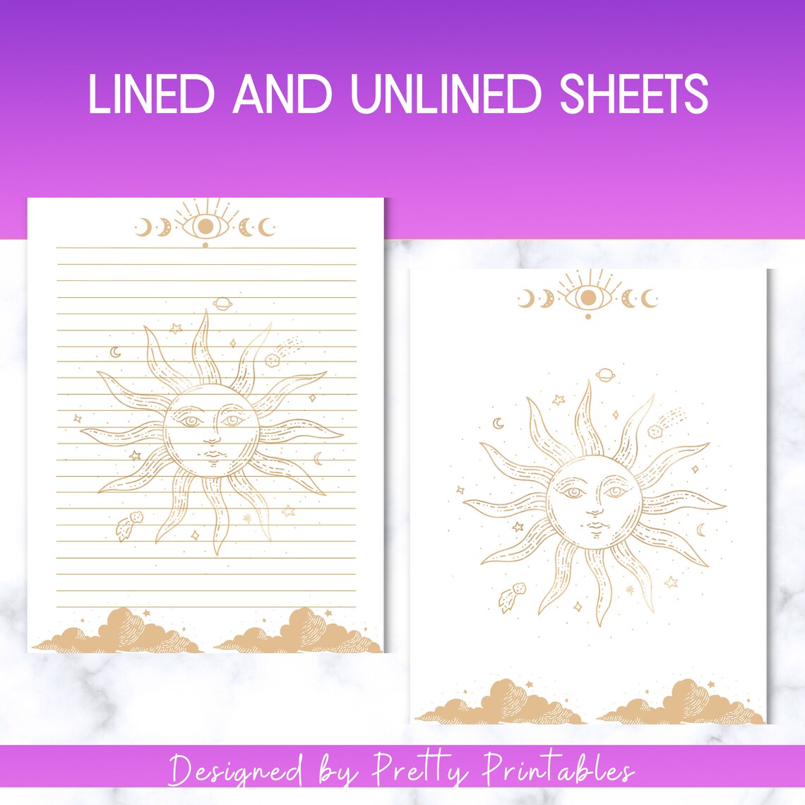 Celestial Theme, Writing Paper Printable Notes, Notes Planner, Notepad ...
