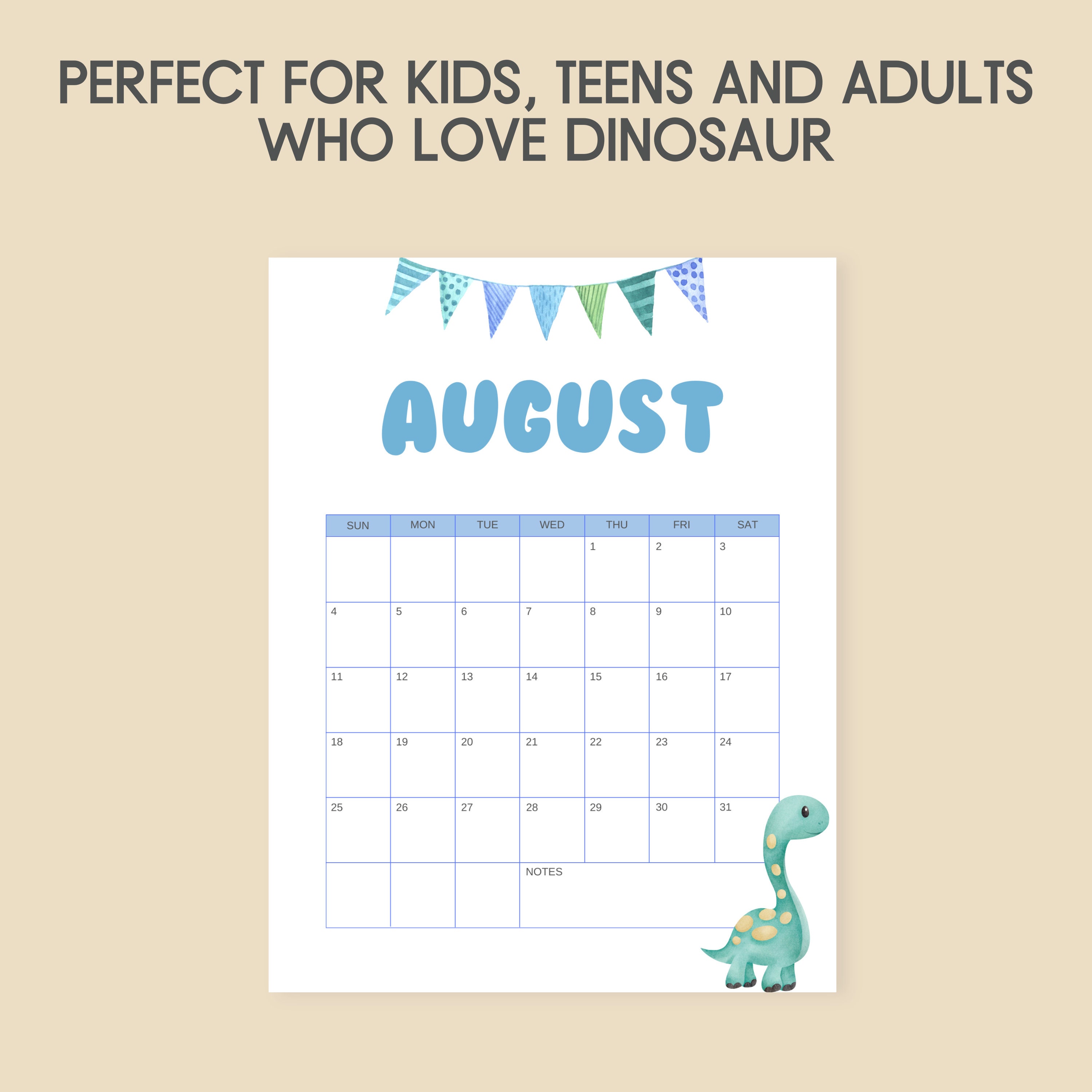 Dinosaur School Year Calendar 2024 2025 Calendar Printable for Kids ...