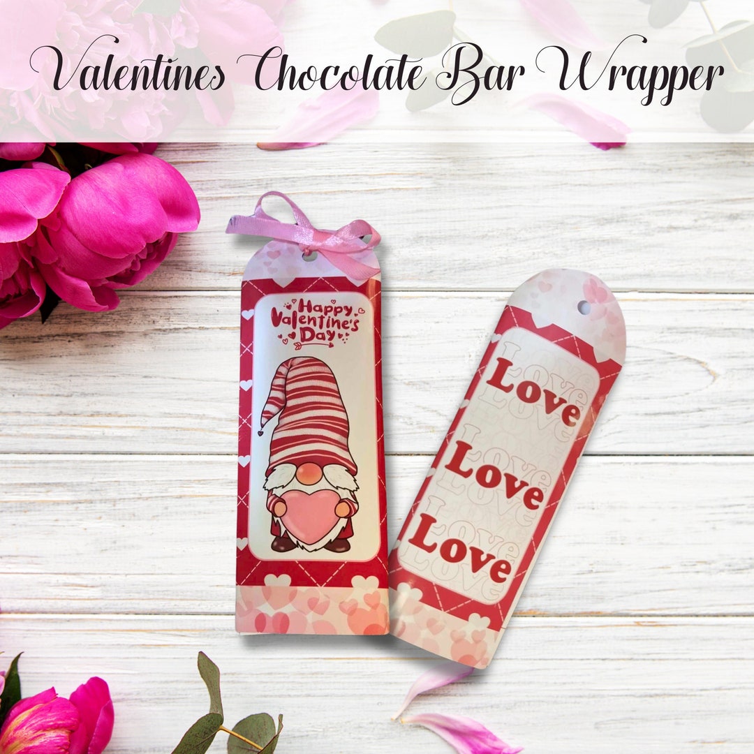 Valentines Day Candy Bar Label Chocolate Wrapper Heart Love Gnome Party ...