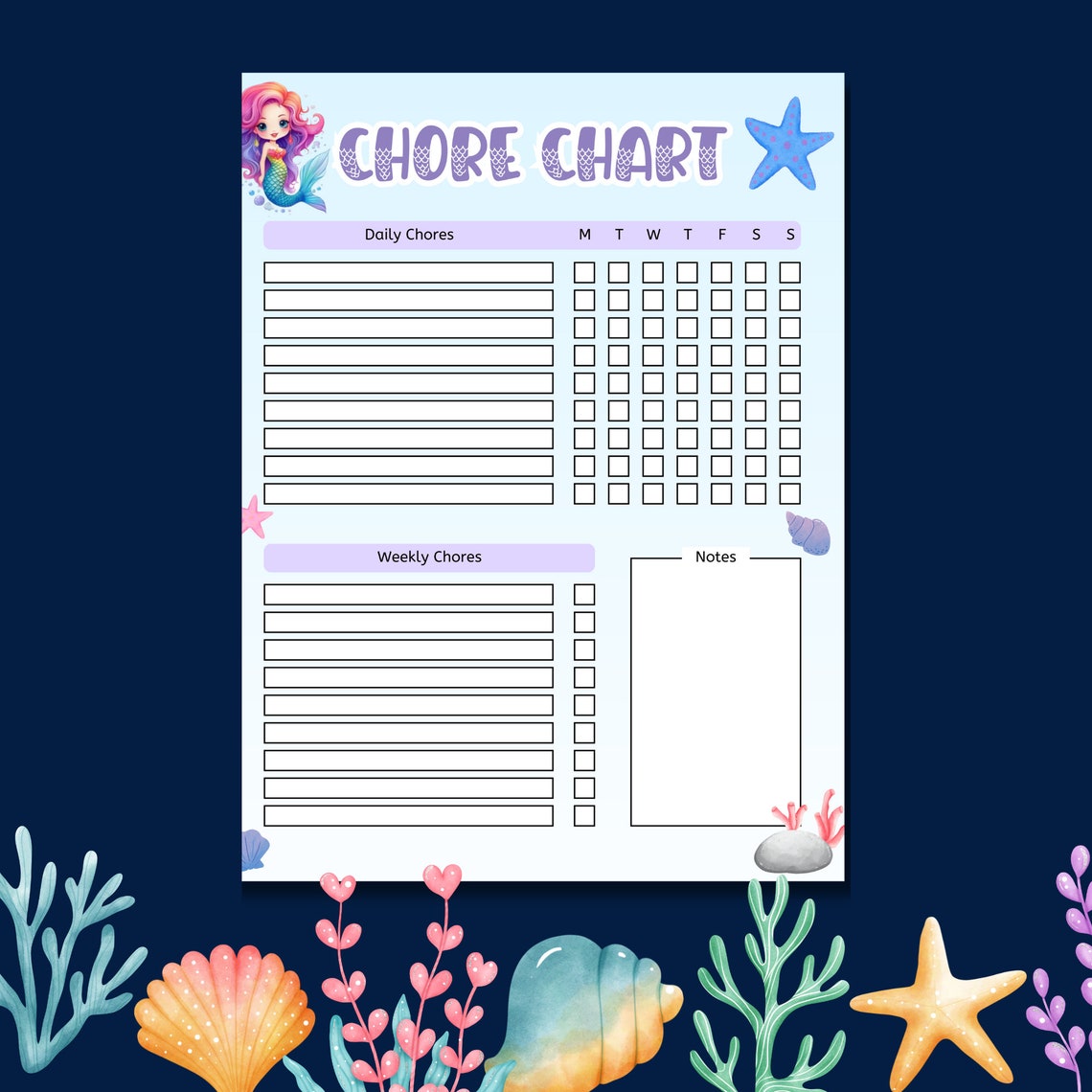 Mermaid Printable Chore Chart for Kids Checklist Routine Chart - Etsy