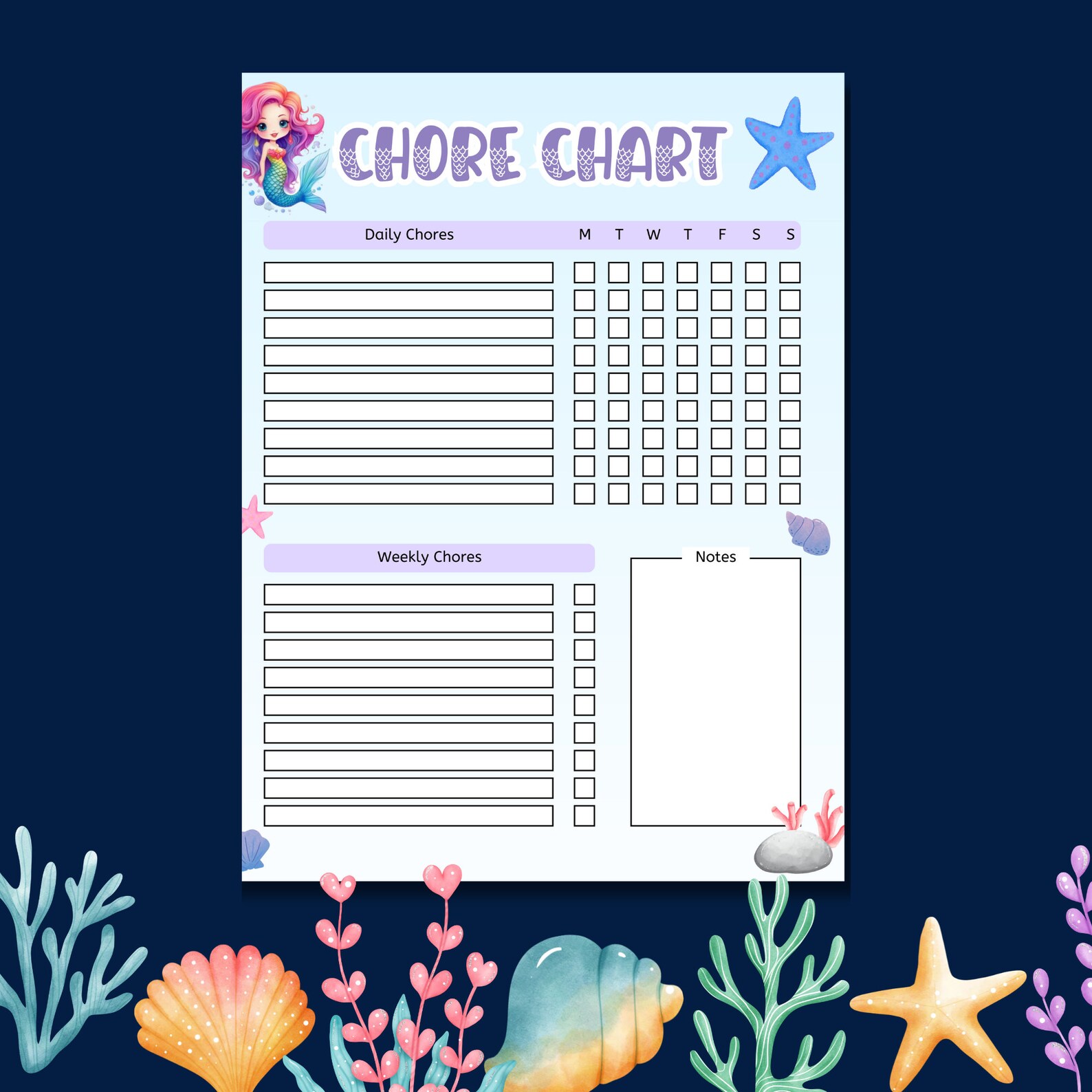 Mermaid Printable Chore Chart for Kids Checklist Routine Chart - Etsy