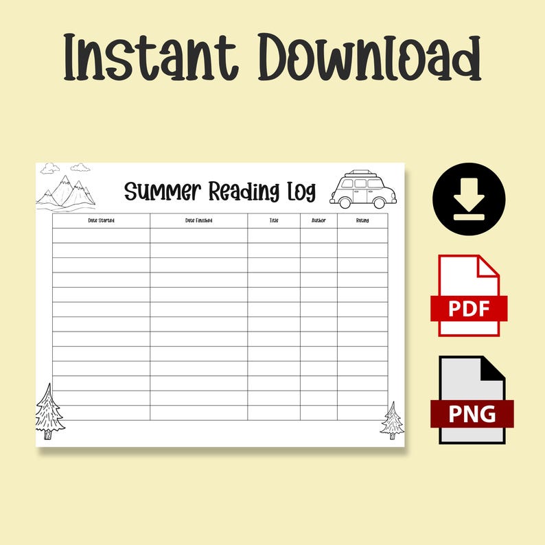 Summer Reading Tracker and Log Printable Camping Travel Theme Adventure ...