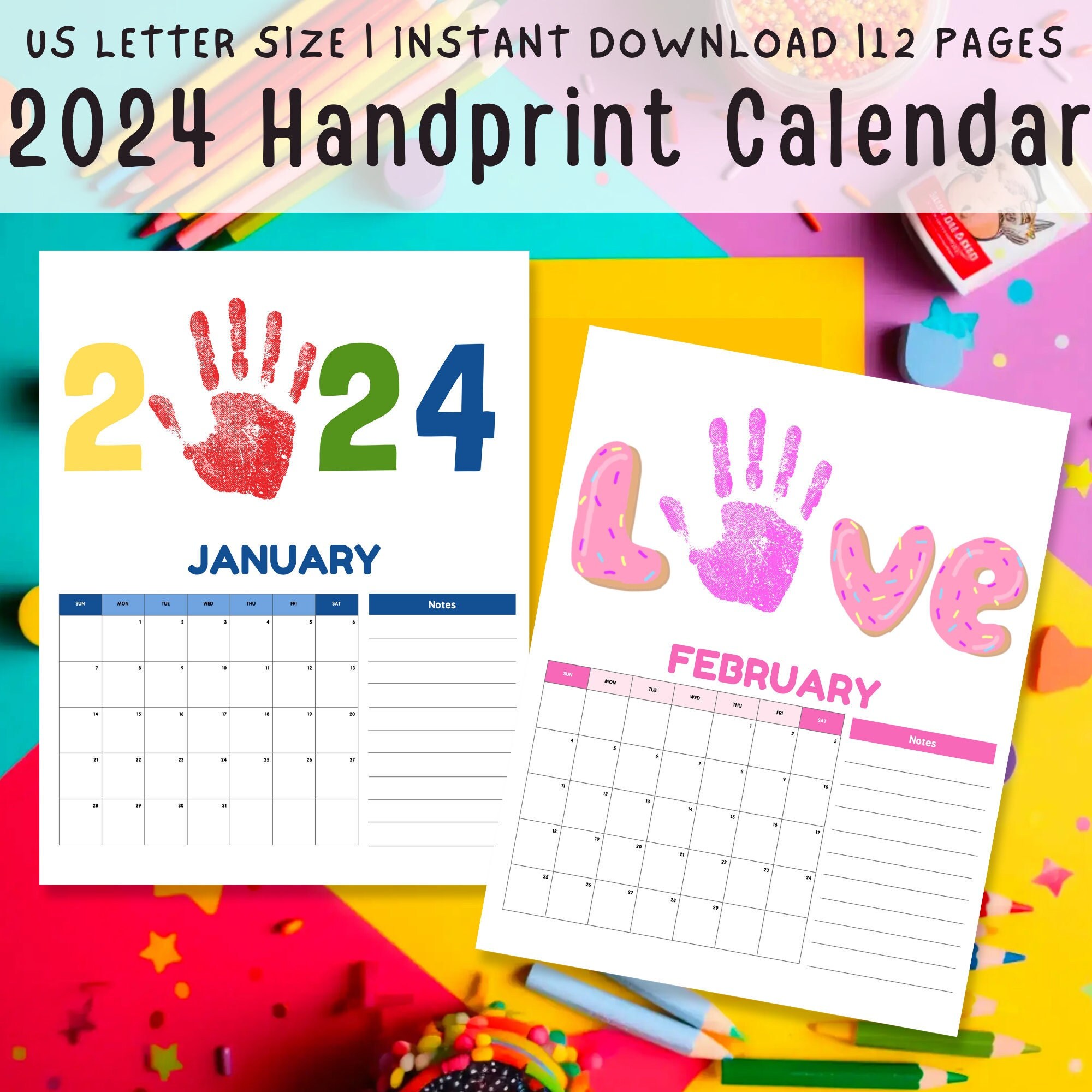 Printable Calendars 2024 Handprint Calendar Printable Handprint Craft ...