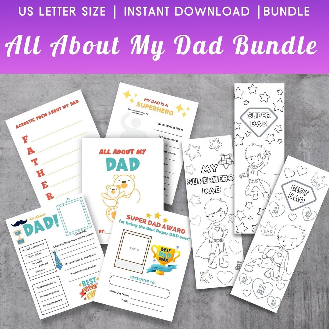 All About My Dad Bundle, Father's Day Coloring Bookmark, Father's Day ...