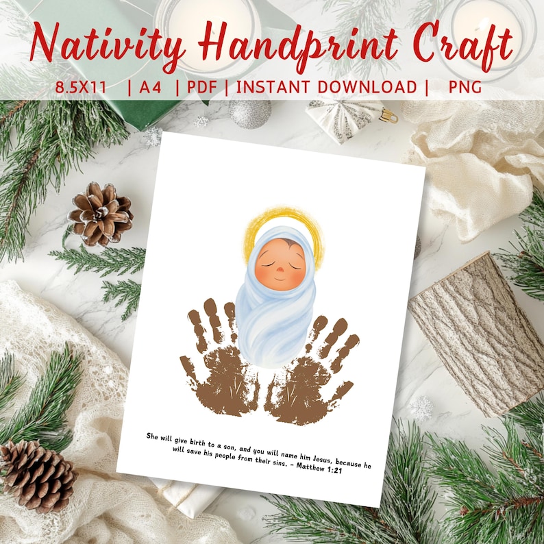 Nativity Baby Jesus Craft Printable Christmas Handprint Art DIY for Kid ...