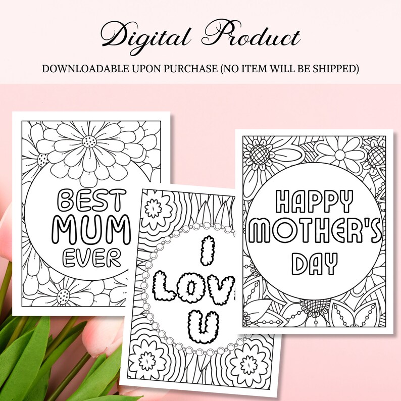 Mothers Day Coloring Page Set 3 Mothers Day Card Printable Mother's Day ...