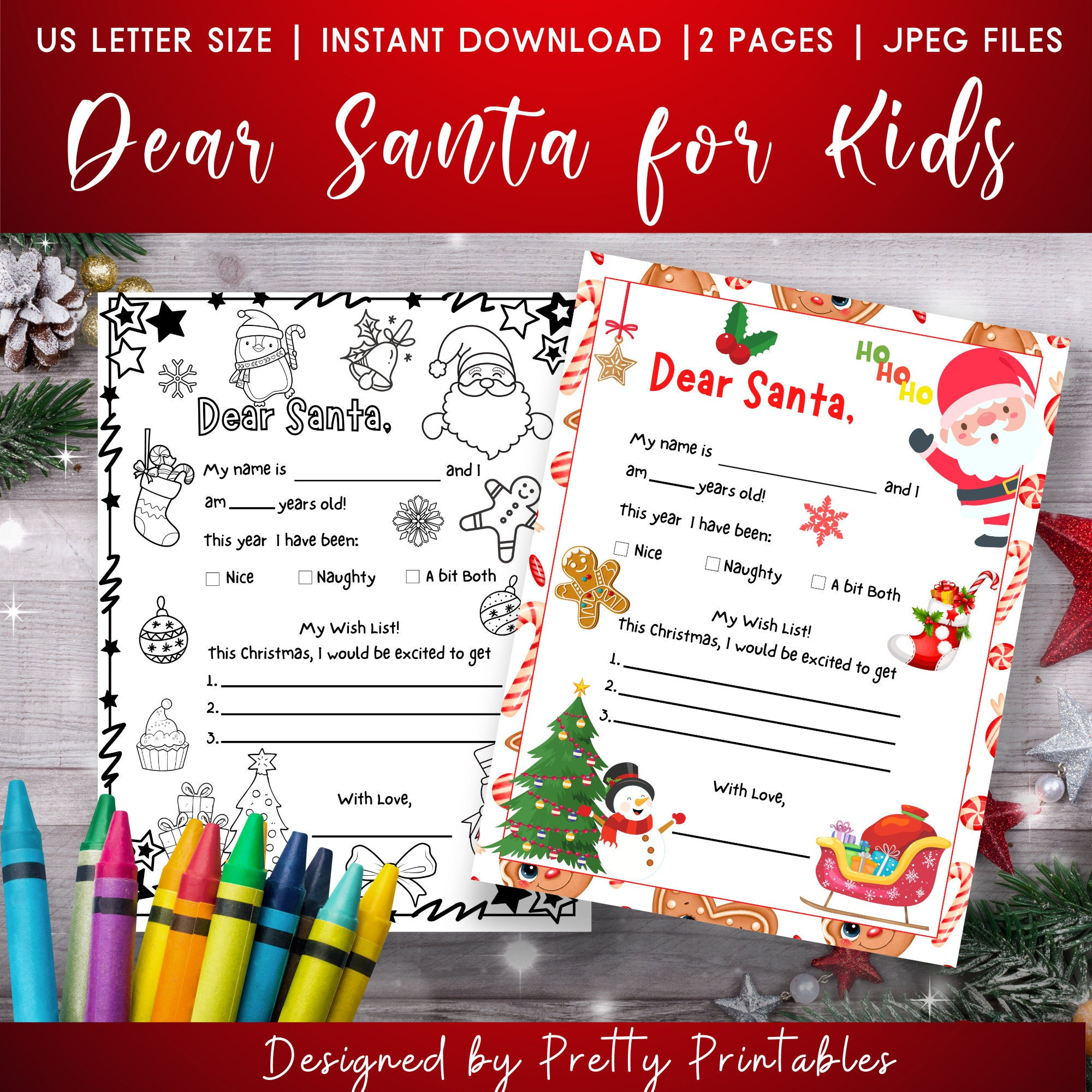 Letter to Santa Coloring Page Christmas Wish List Printable - Etsy