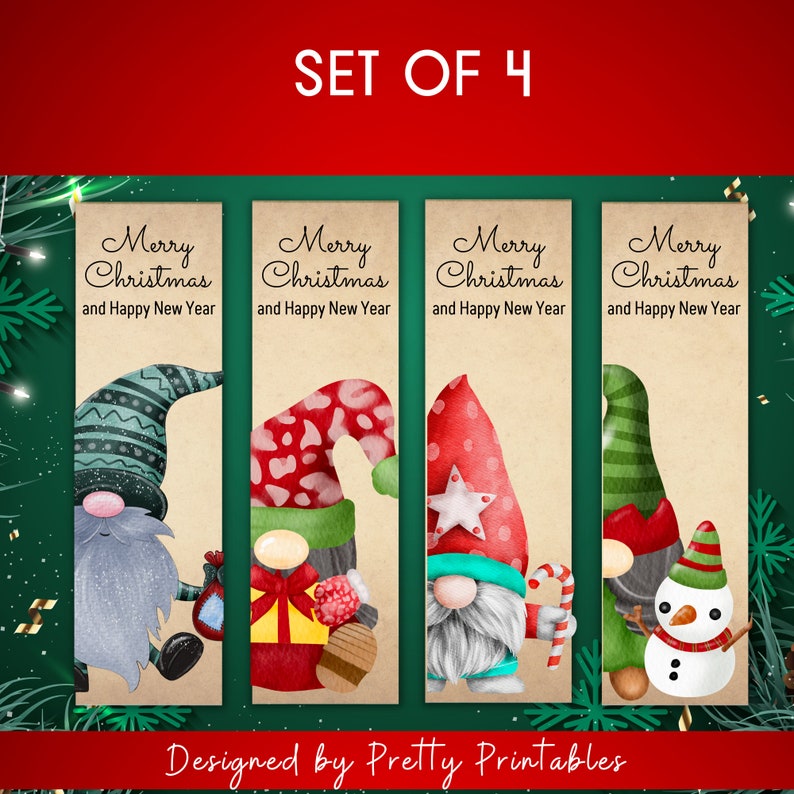 Gnomes Bookmarks Printable Set of 4 Christmas Gnome Christmas Bookmarks ...