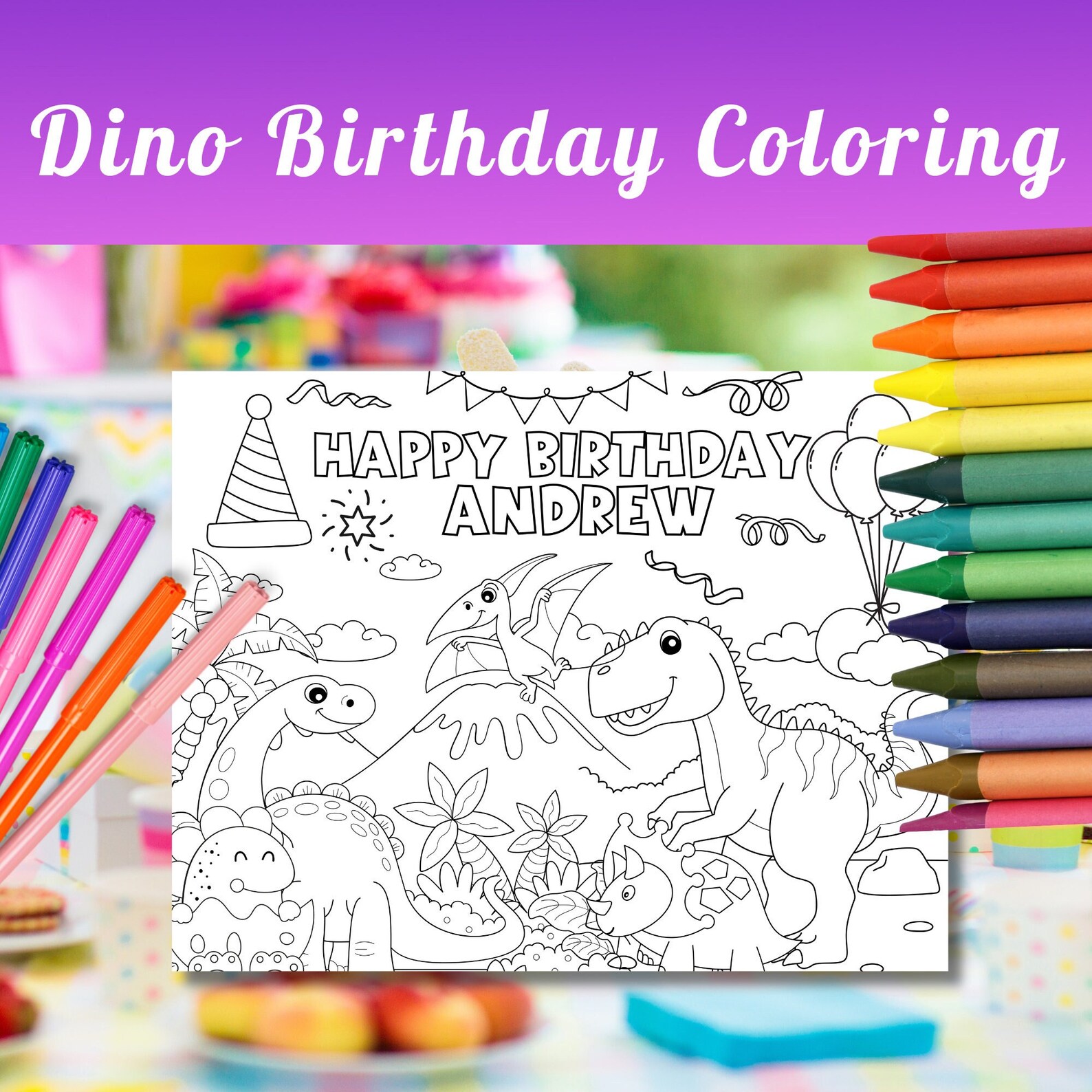 Editable Dinosaur Birthday Coloring Page Dinosaur Coloring Placemat ...