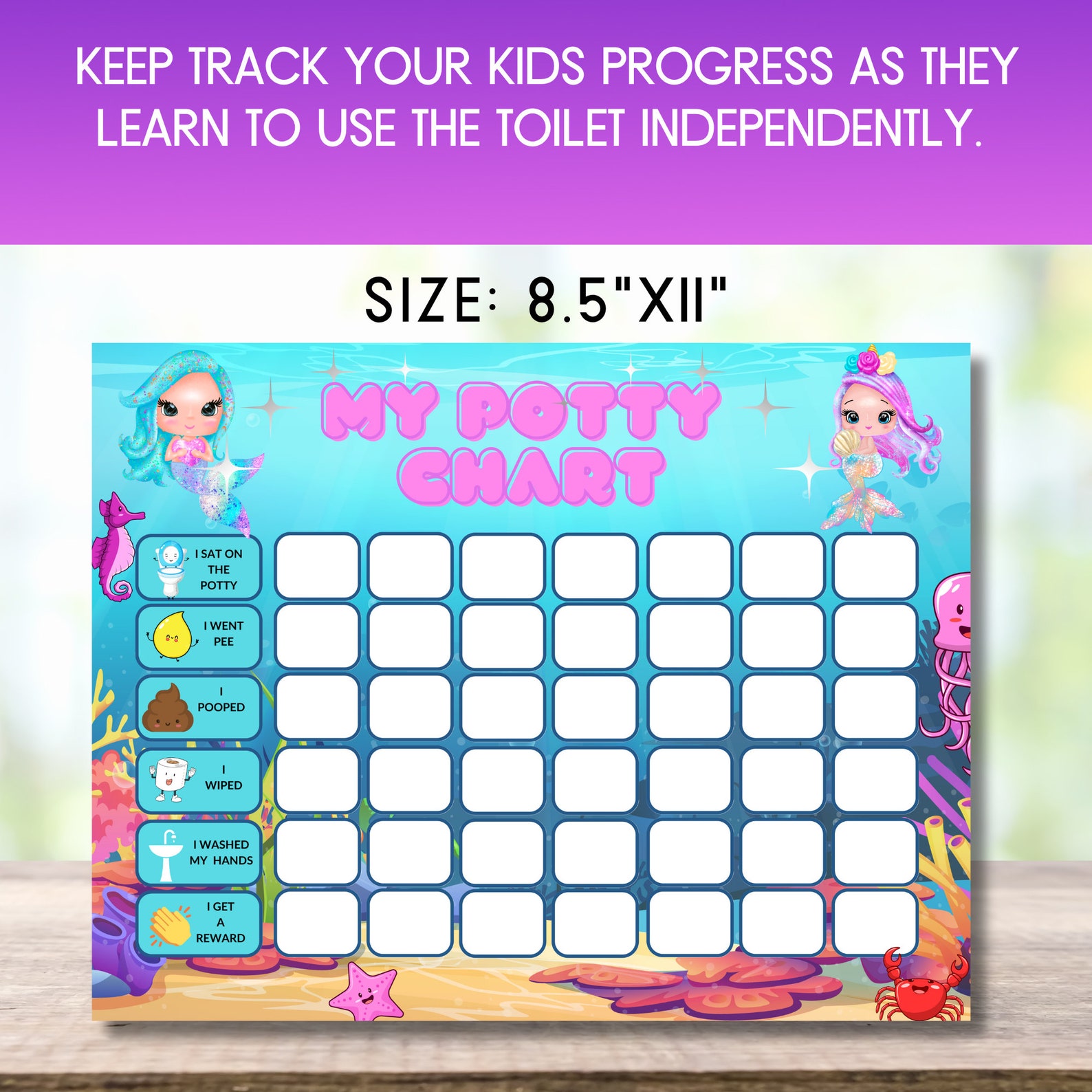Mermaid Potty Chart for Girls Potty Training Chart Girl Kids Potty ...