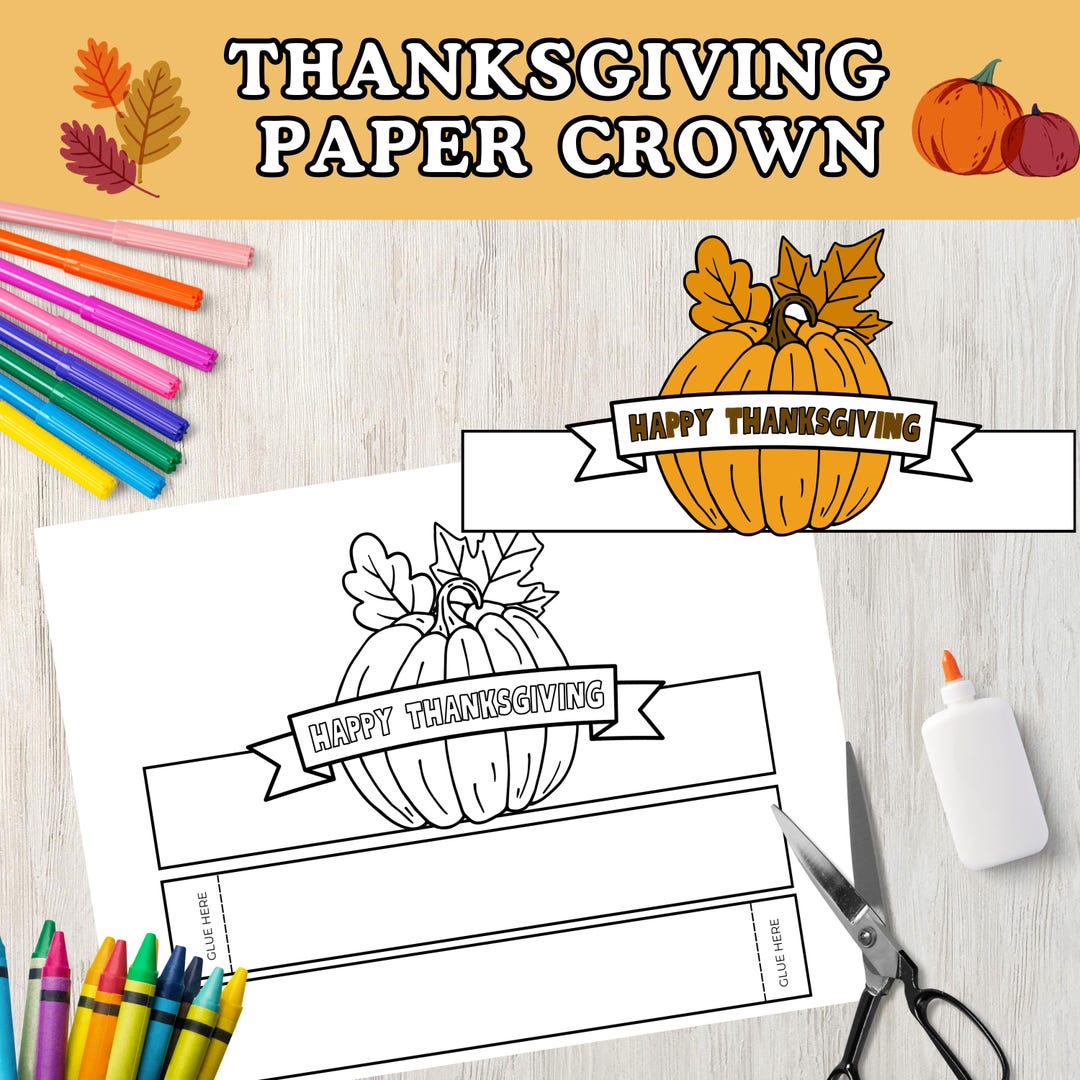 Thanksgiving Paper Crown Printable Thanksgiving Headband Coloring Craft ...