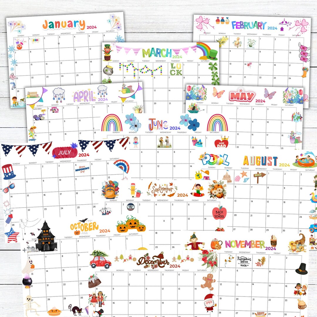 2024 Calendar Printable Kids Calendar 2024 Classroom Calendar School ...