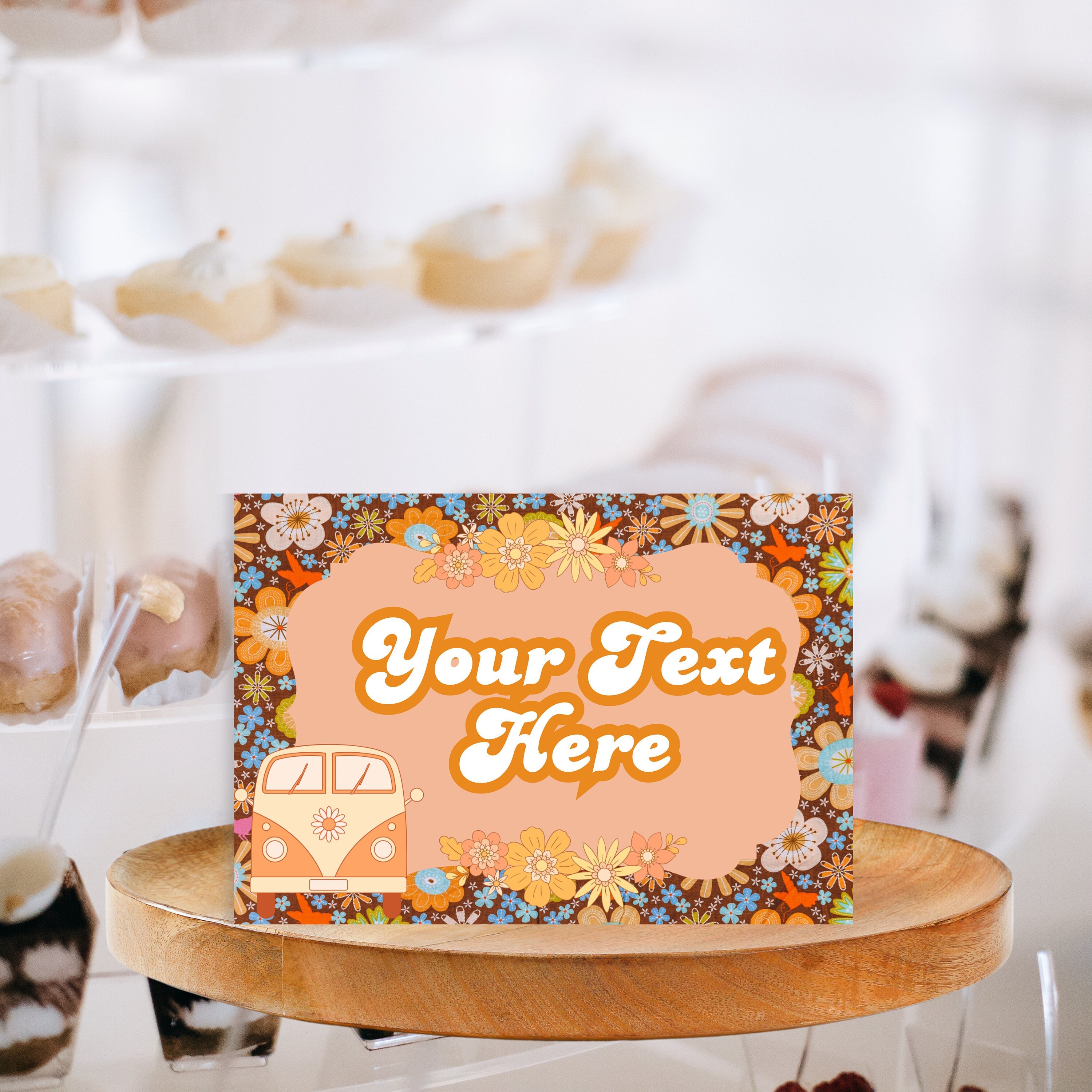 Editable Retro Party Food Label 1970s Blank Food Tent Cards Label ...