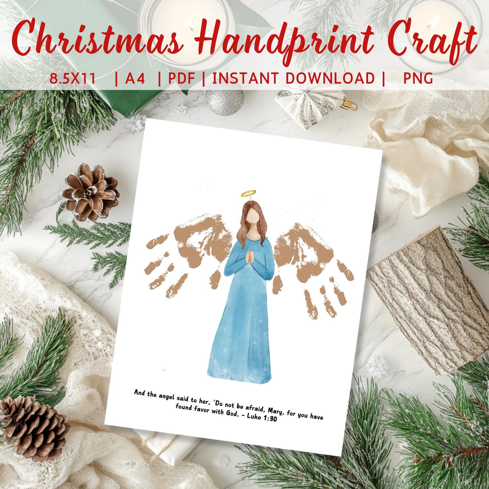 Christmas Angel Nativity Handprint Craft Printable Christmas Handprint ...
