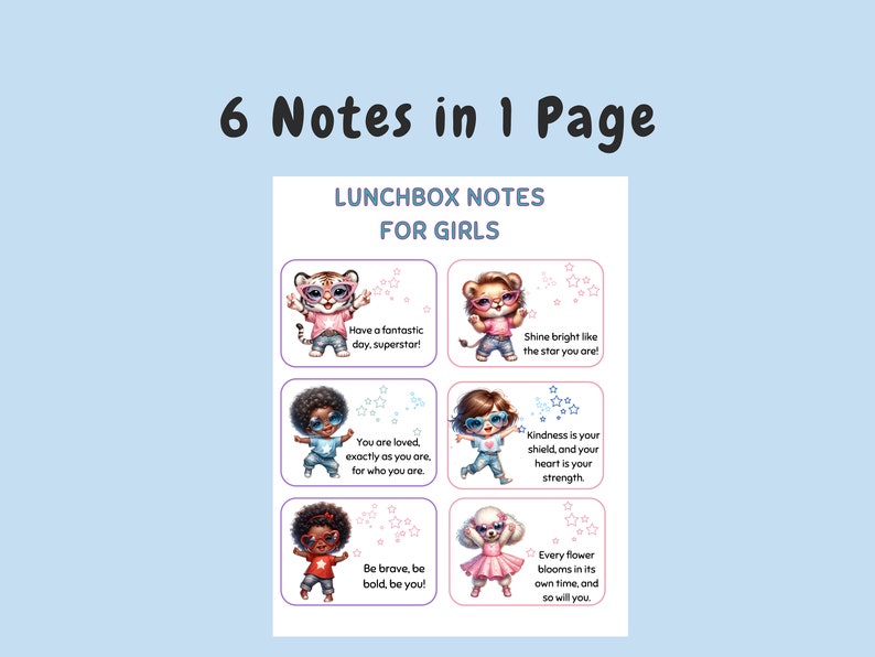 Girls Lunch Box Notes Positive Affirmation Messages for Kids Printable ...