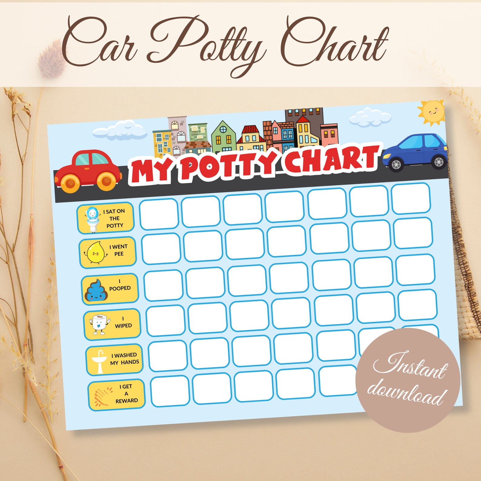 Cars Potty Chart for Boy Toilet Training Chart Kids Potty Chart ...
