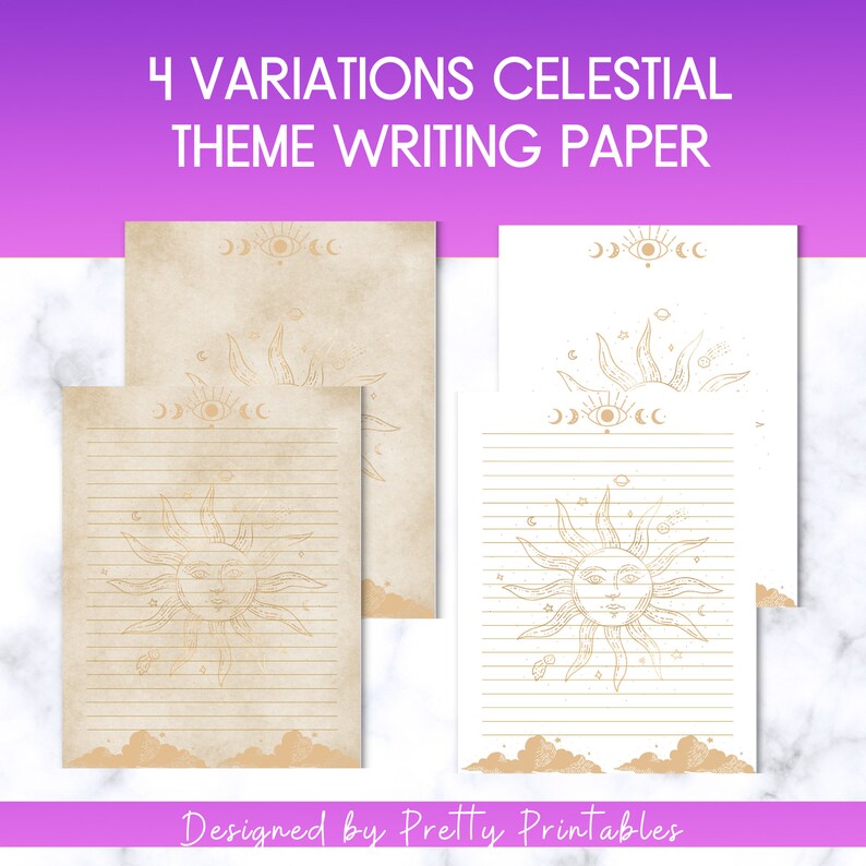 Celestial Theme, Writing Paper Printable Notes, Notes Planner, Notepad ...