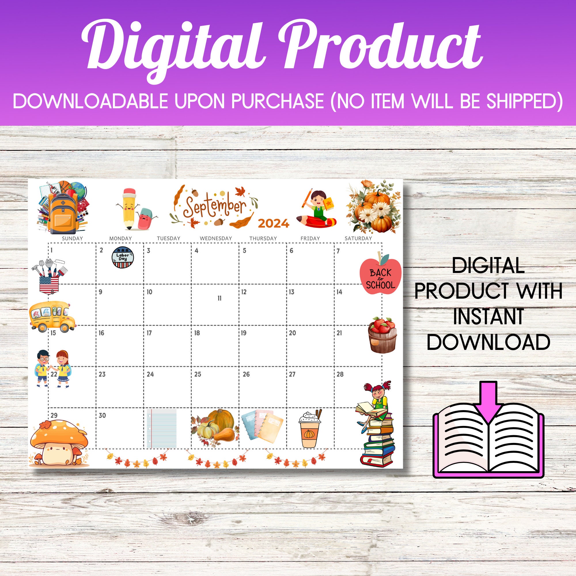 September 2024 Calendar Printable Kids Calendar 2024 Calendar Classroom ...