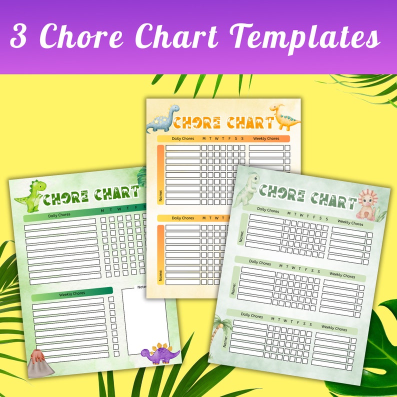 Dinosaur Chore Chart for Kids Checklist Routine Chart Kids Daily Chores ...