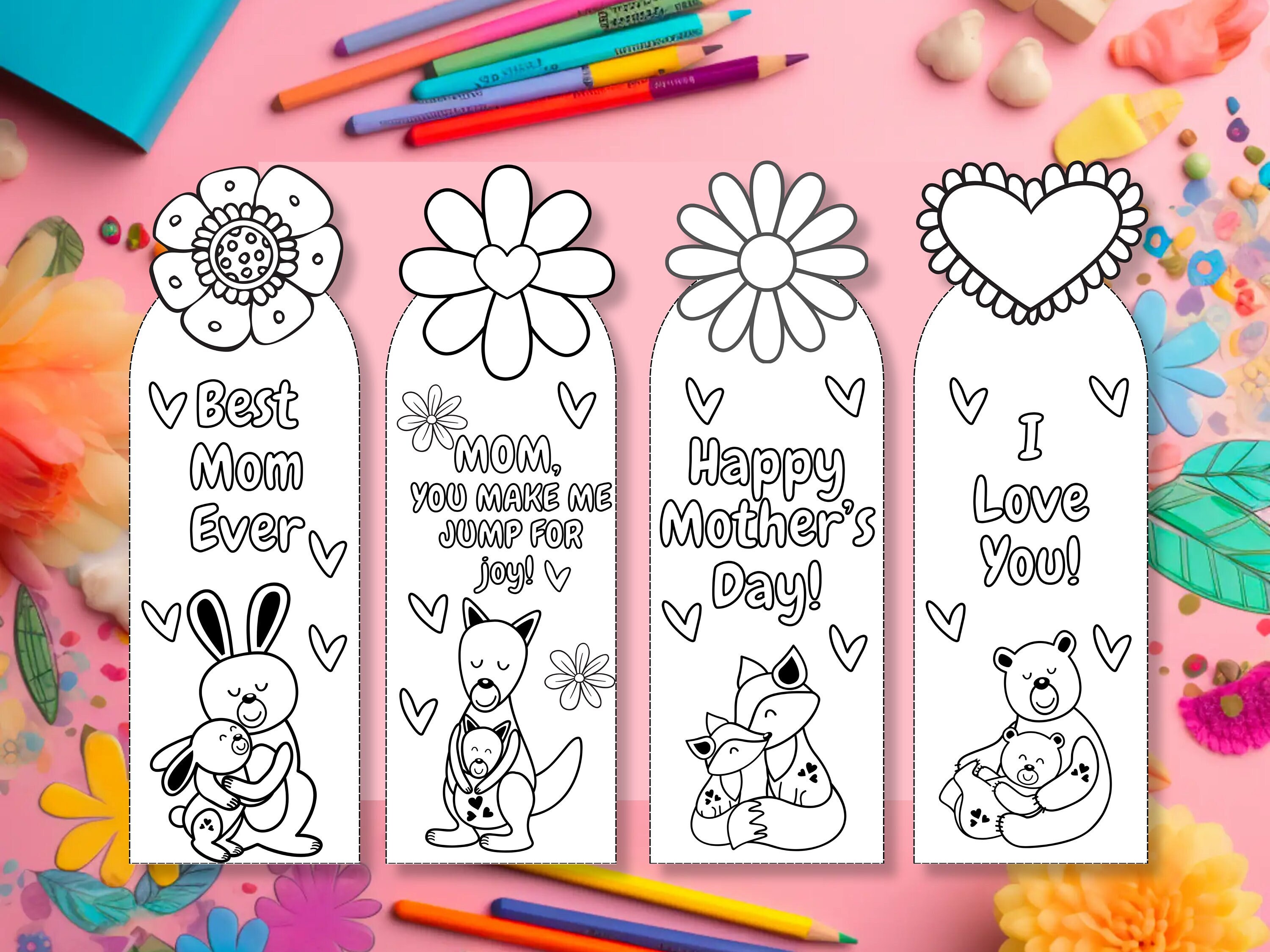 Printable Mothers Day Coloring Bookmark Set Flower Mom Baby Mothers ...