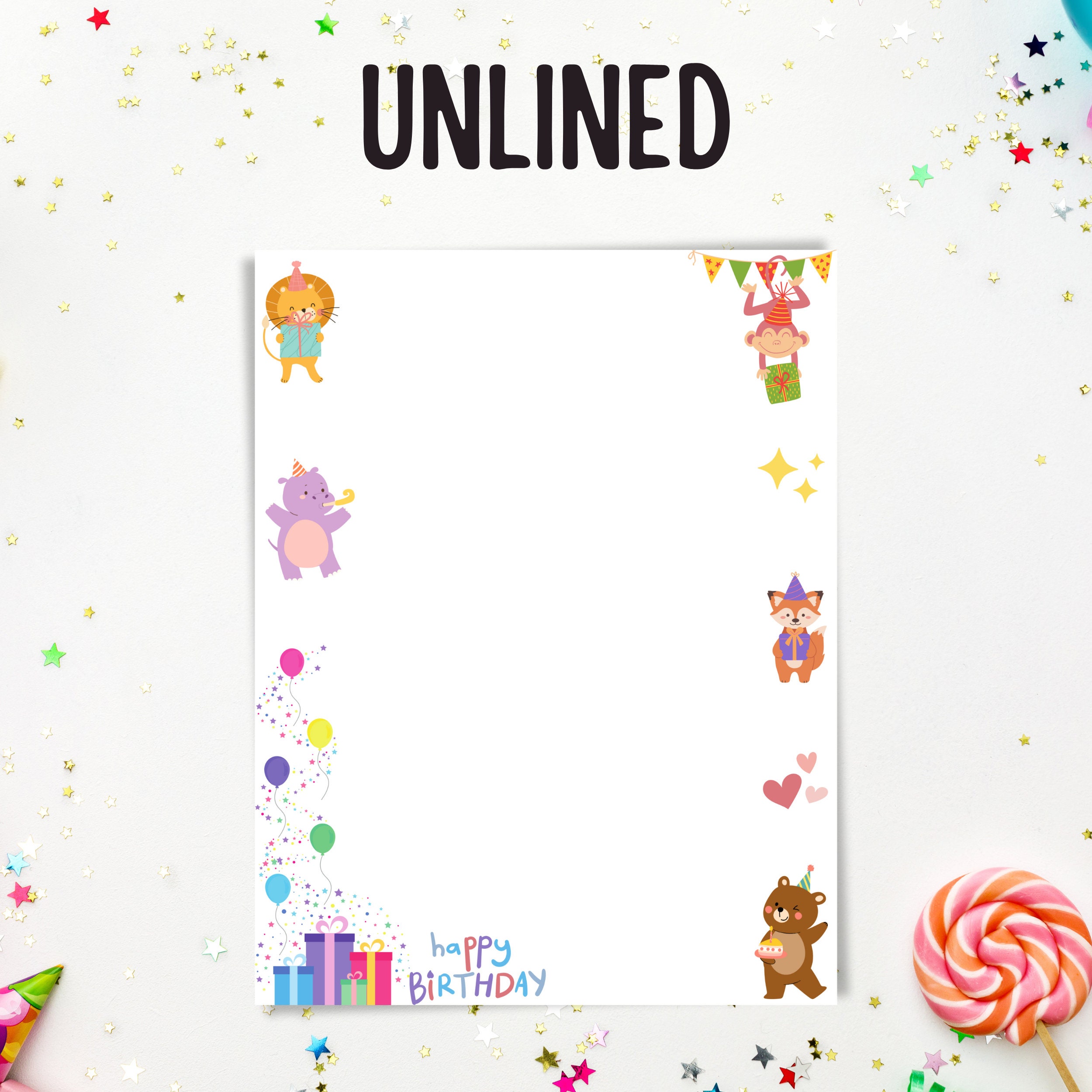 Happy Birthday Stationary Printable Kids Stationery Birthday Writing ...