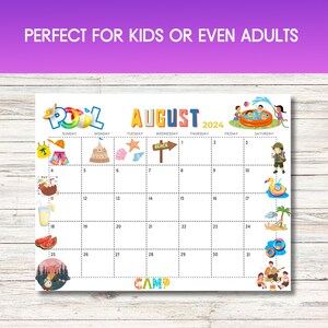 August 2024 Calendar Printable Kids Calendar 2024 Fillable Calendar ...