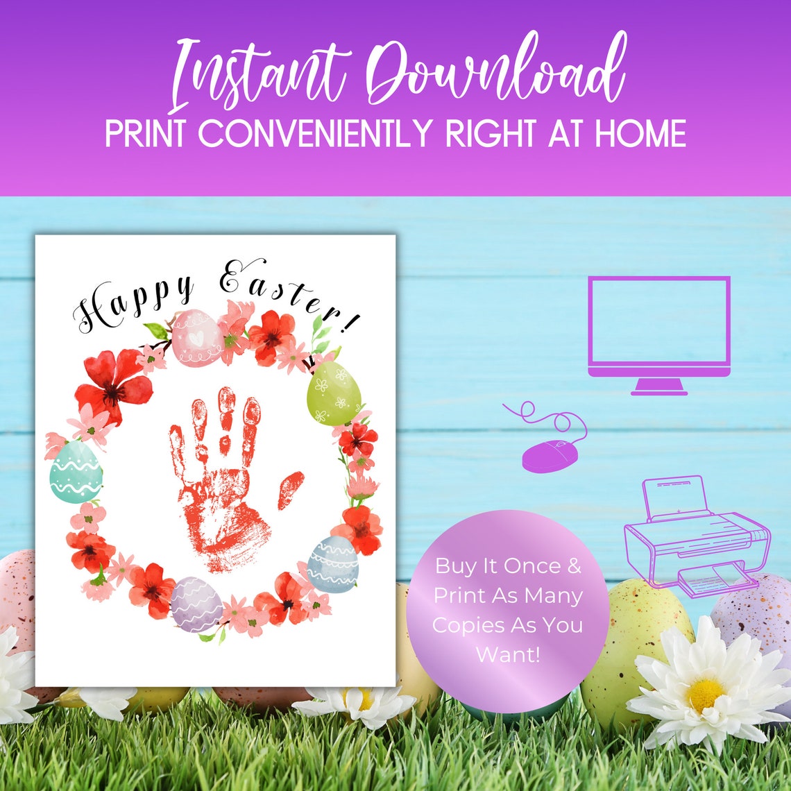 Easter Handprint Craft Printable Easter Craft Floral Wreath Easter ...