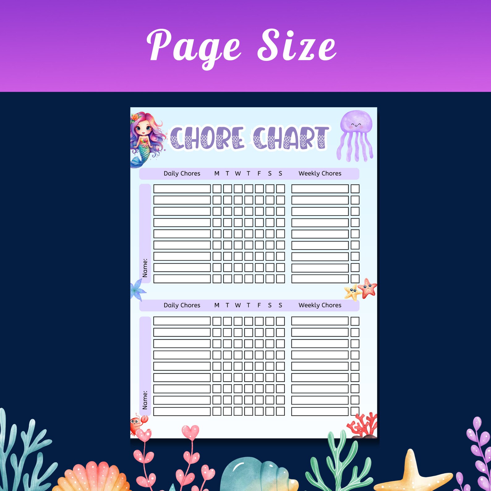 Mermaid Printable Chore Chart for Kids Checklist Routine Chart - Etsy