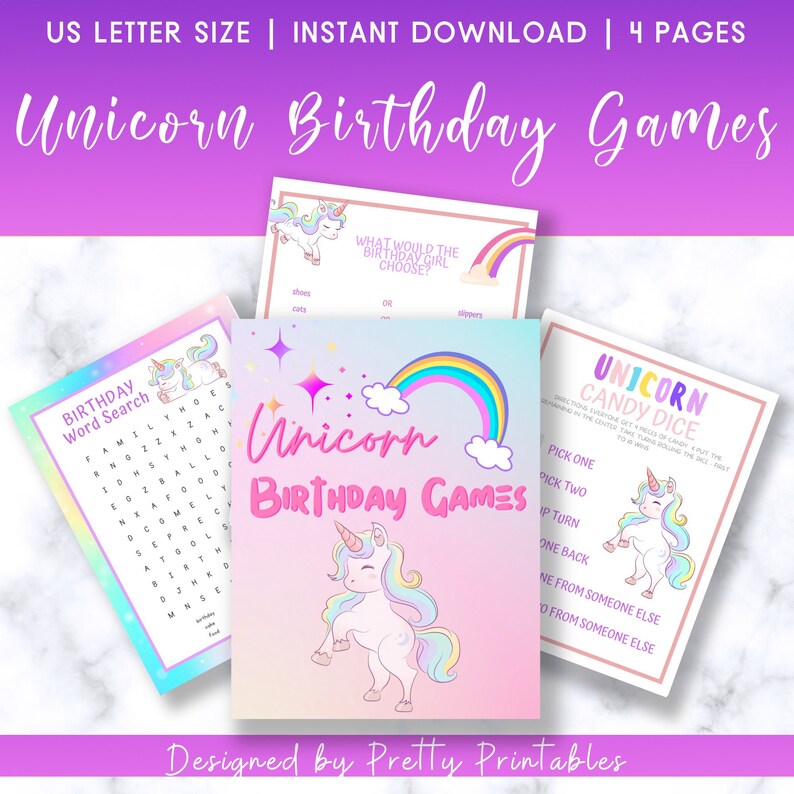 Printable Unicorn Party Games Unicorn Games Birthday Party - Etsy