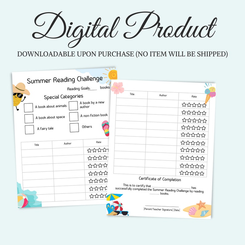Summer Reading Challenge for Kids Fun Easy Tracker Log Primary Grades ...