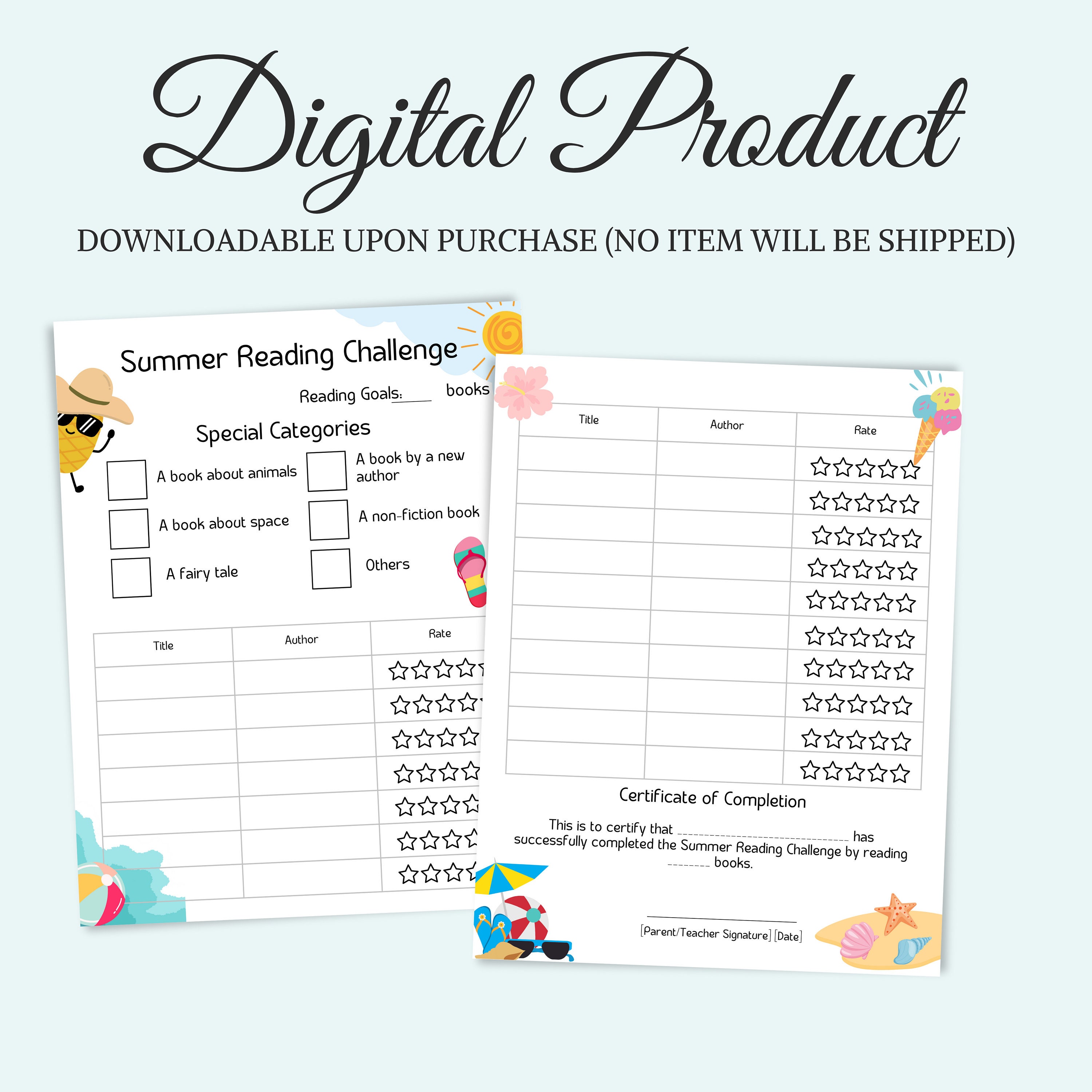 Summer Reading Challenge for Kids Fun Easy Tracker Log Primary Grades ...