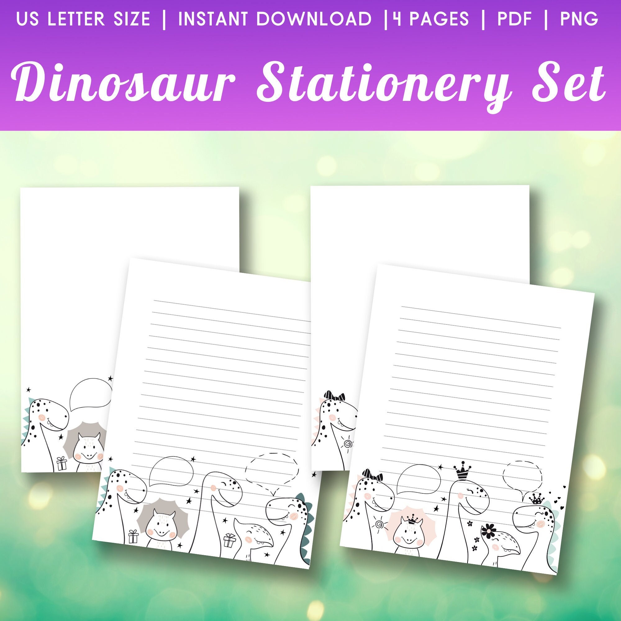 Printable Dinosaur Stationery Dinosaur Stationary Dinosaur Paper ...