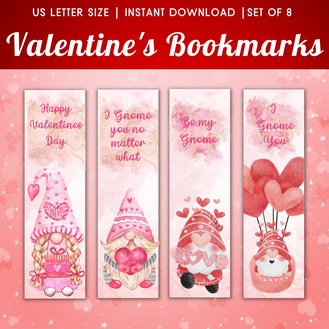 Valentine Gnome Bookmarks Gnome Valentine Day Gnome Bookmark Pink ...