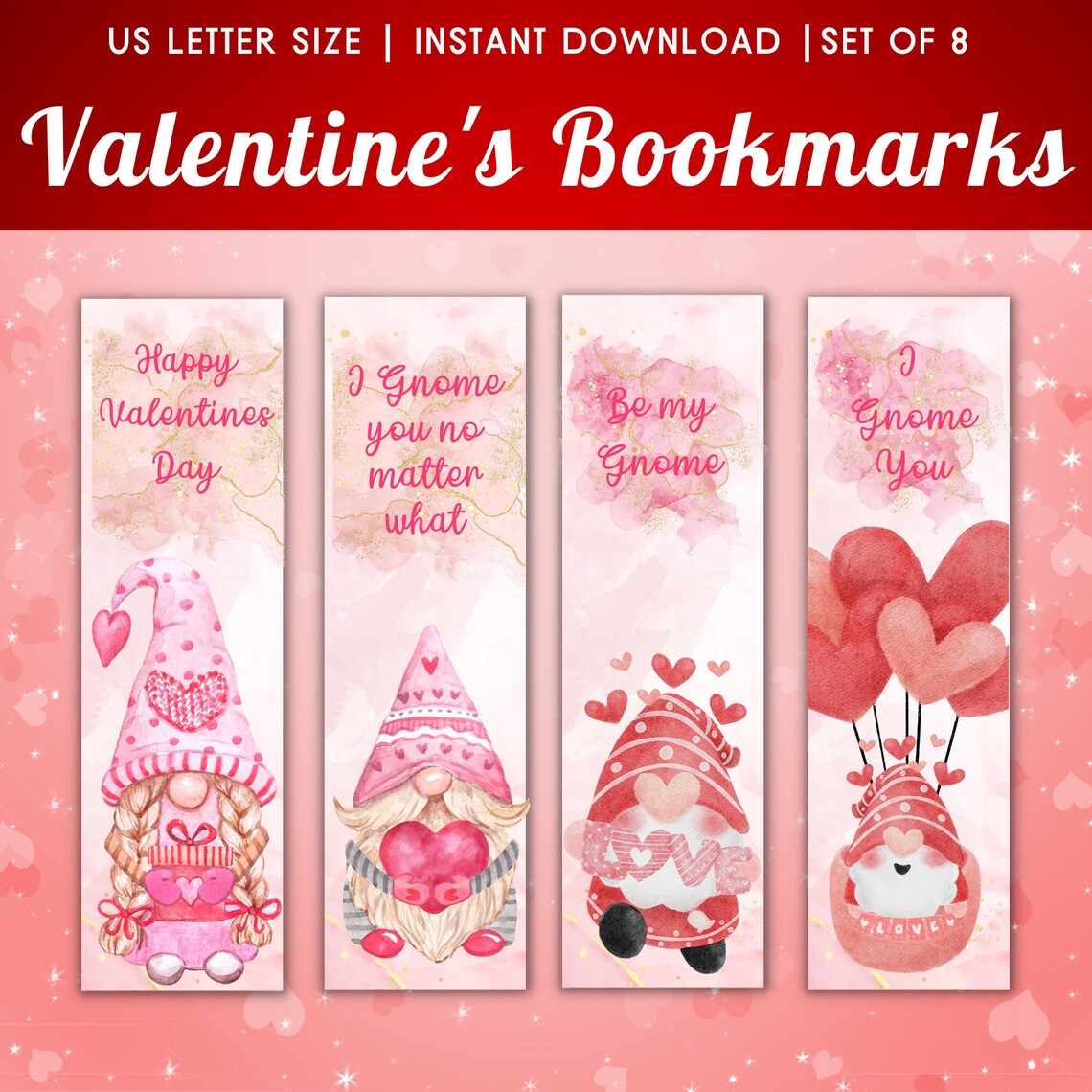 Valentine Gnome Bookmarks Gnome Valentine Day Gnome Bookmark Pink ...