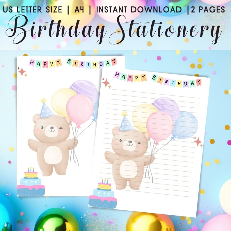 Happy Birthday Stationary Printable Birthday Stationery Birthday ...