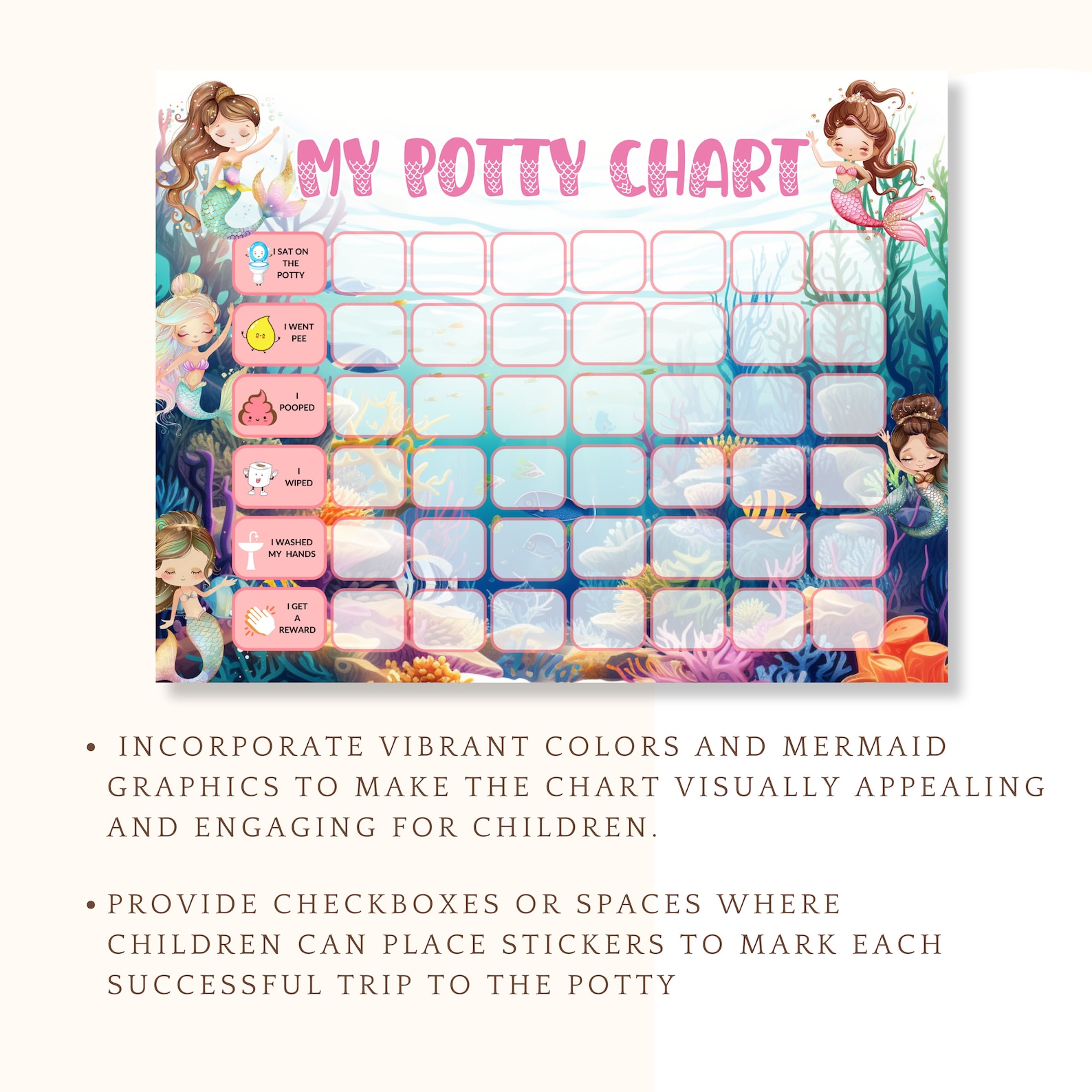 Mermaid Potty Chart for Girls Toilet Training Chart Kids Potty Chart ...