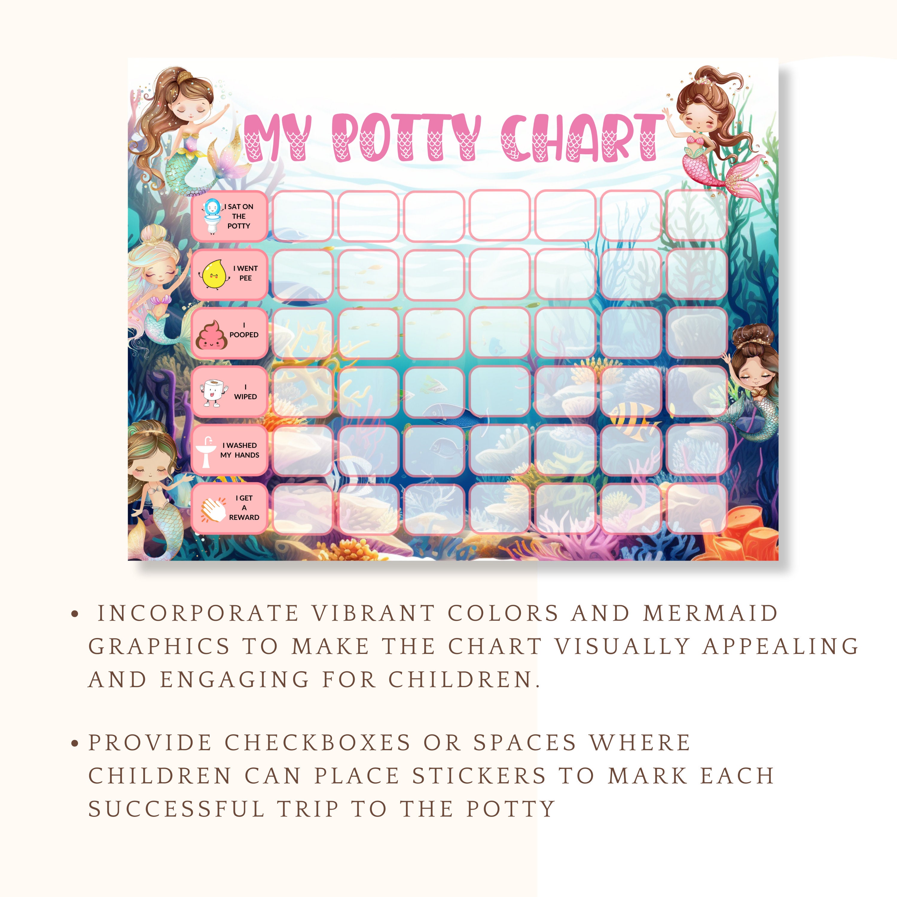 Mermaid Potty Chart for Girls Toilet Training Chart Kids Potty Chart ...