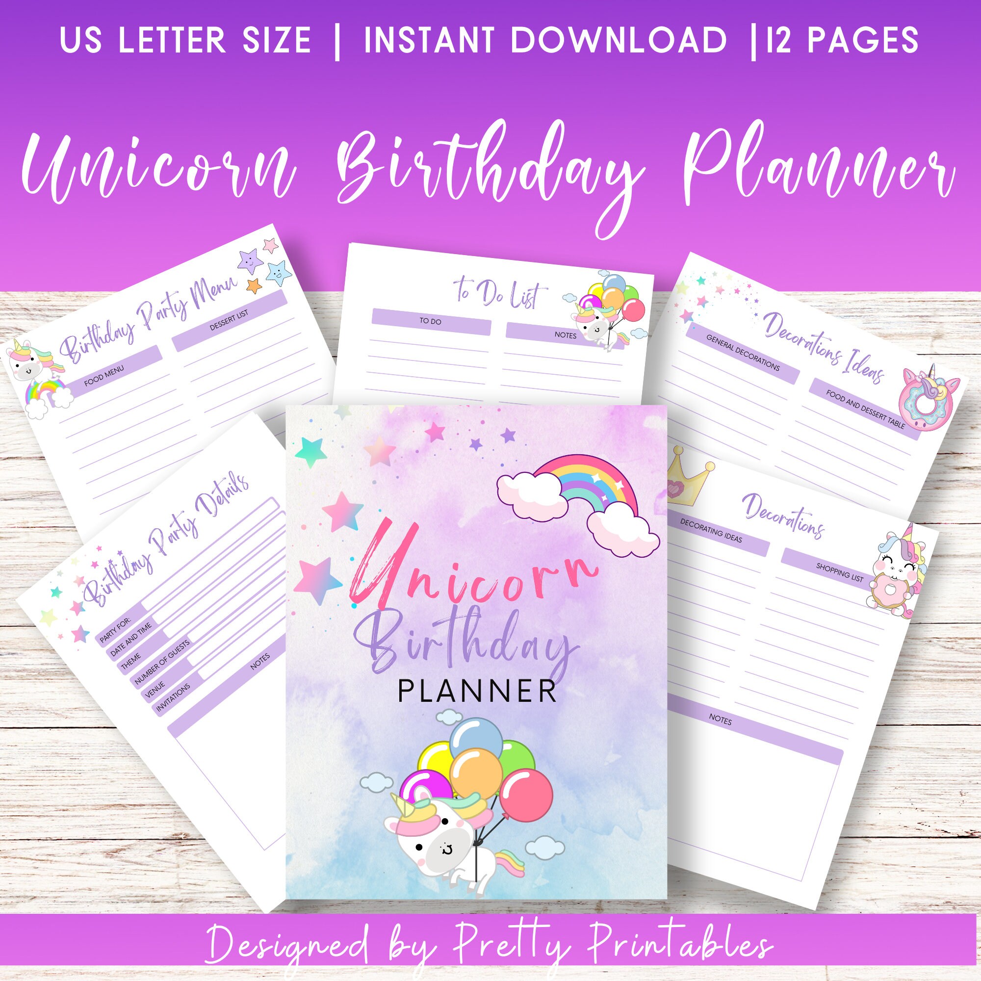Girls Unicorn Birthday Party Planner Party Organizer Checklist Unicorn ...
