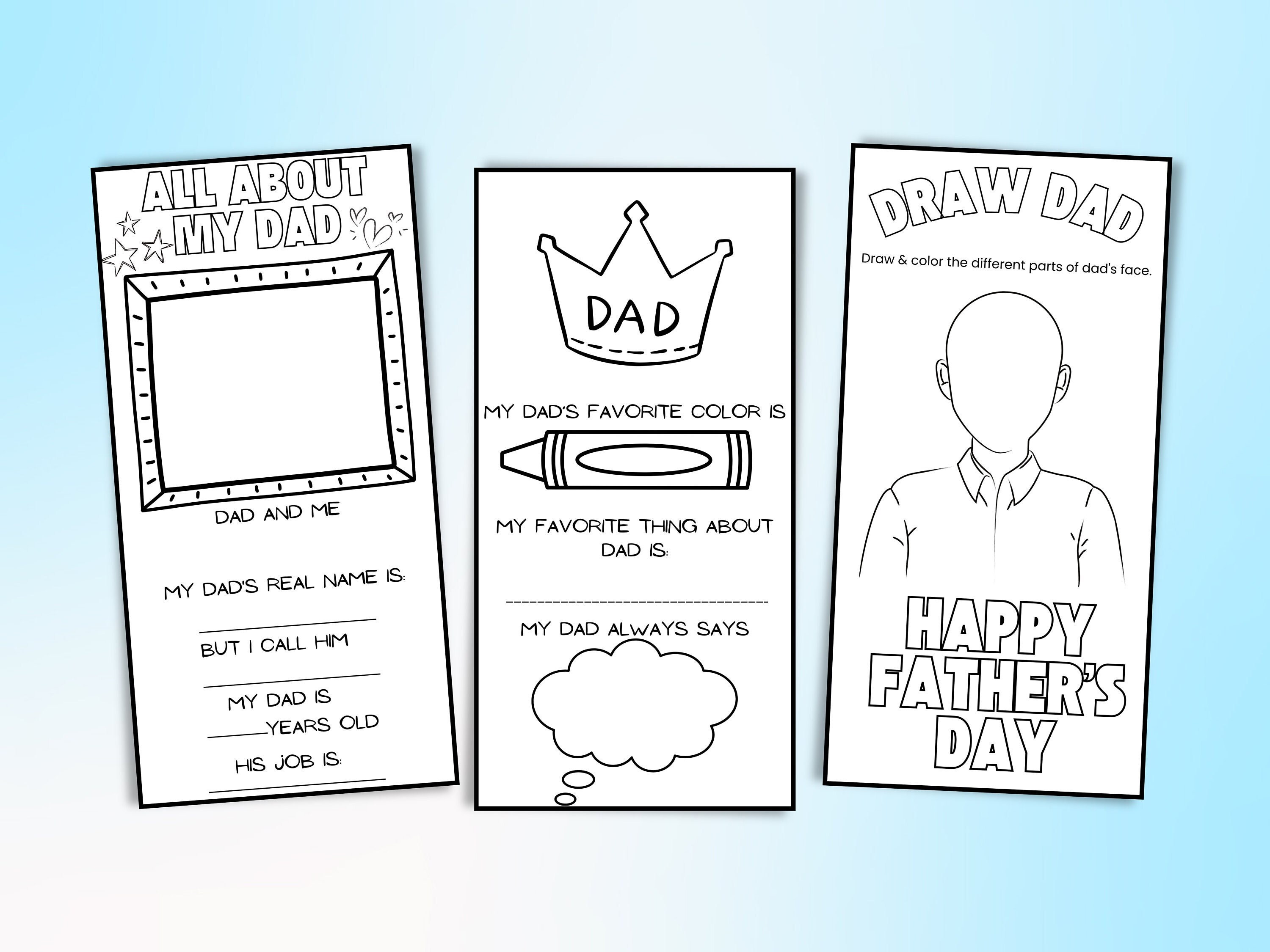 Printable Father's Day Coloring Bookmarks DIY Gift for Dad Gift for ...